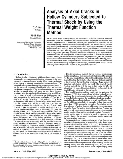 Asmeanalysis Of Axial Cracks In Hollow Cylinders Subjected To Thermal