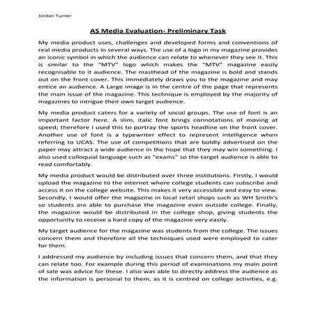 As media evaluation preliminary task | PDF