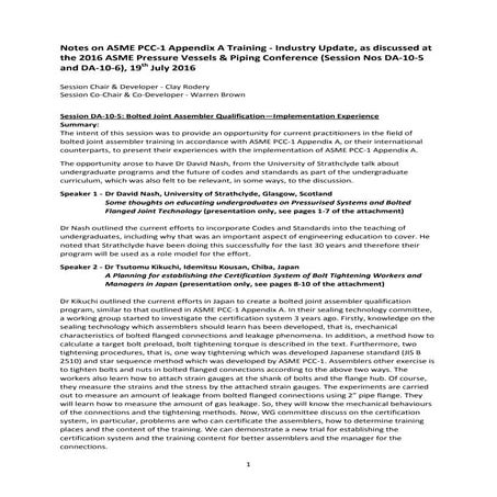 ASME PVP 2016 PCC-1 Appendix A session summary | PDF