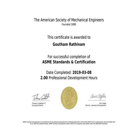 Asme standards & certification pdh certificate 08.03.2019