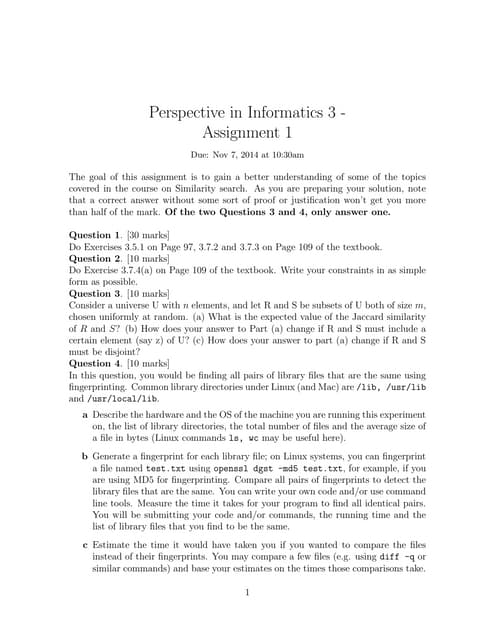 Perspective in Informatics 3 - Assignment 2 - marked answers | PDF