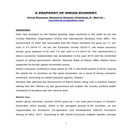 A Snapshot of Indian Economy | DOCX