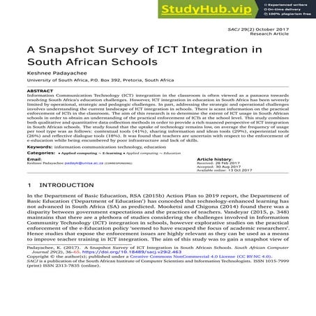 A Snapshot Survey Of Ict Integration In South African Schools Pdf