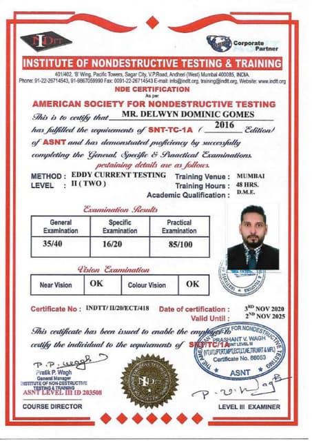 NDT Level II Certificate in MPT-Rahul uttekar | PDF