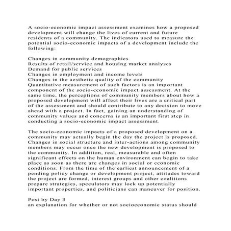 A socio-economic impact assessment examines how a proposed developme.docx