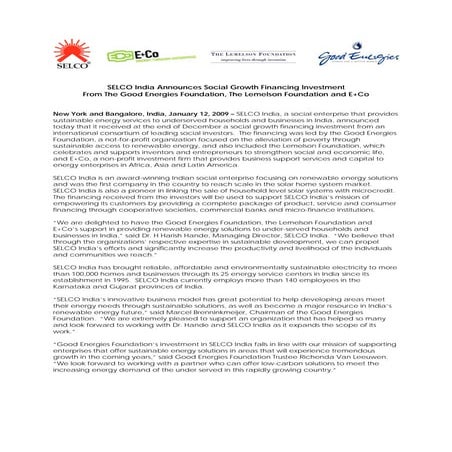 A Solar Energy Company SELCO | PDF