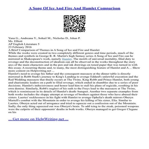 A Song Of Ice And Fire And Hamlet Comparison | PDF