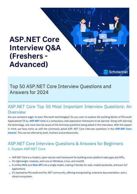 Aspnet Core Interview Questions Pdf By Scholarhatpdf Cloud Computing Internet
