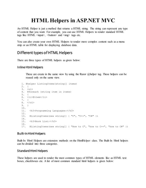 Asp 3-html helpers in asp.net Asp 3-html helpers in asp.net