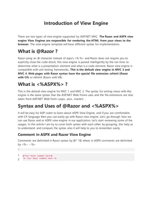 Asp 4-razor-introduction of view engine | PDF Asp 4-razor-introduction of view engine | PDF