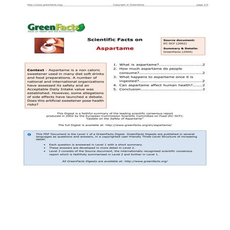 Scientific Facts on Aspartame | PDF