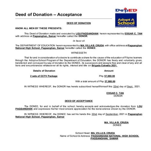 Asp deed of_donation_brigada_eskwela_2021_cctv mayor | DOCX