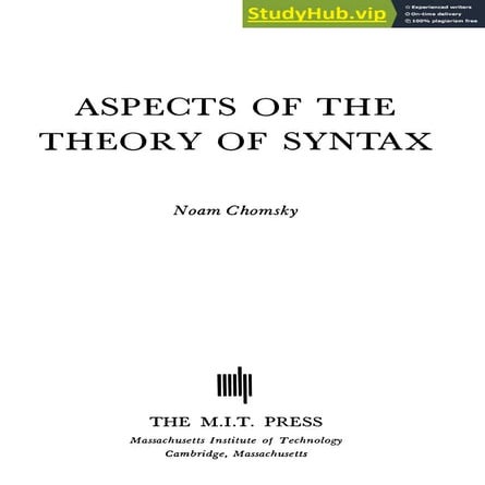 Aspects Of The Theory Of Syntax | PDF