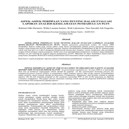 Aspek perpipaan yg penting dlm evaluasi lak pltn1 reh | PDF
