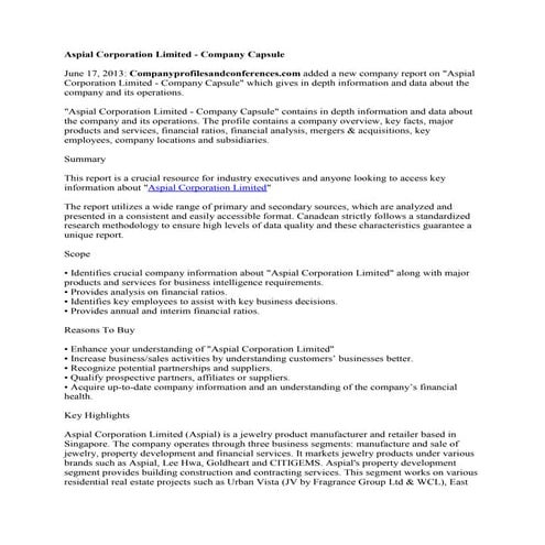 Aspial corporation limited | PDF