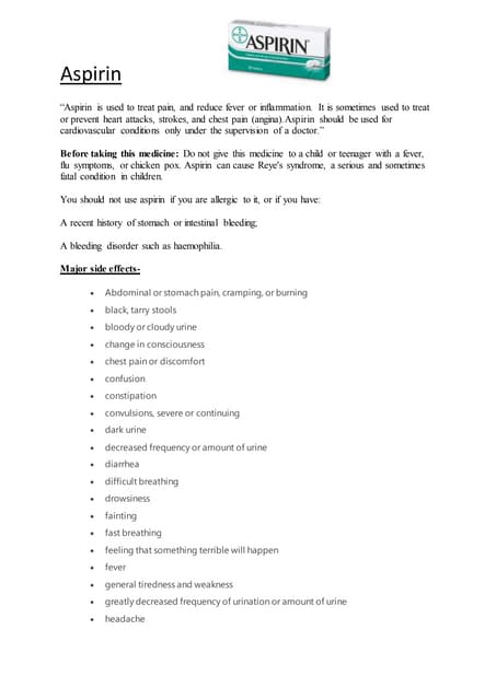 Aspirin (drug presentation) for medical students . | PPT