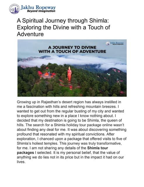 Jakhu Temple Shimla – A Divine Pilgrimage with Scenic Views | PDF