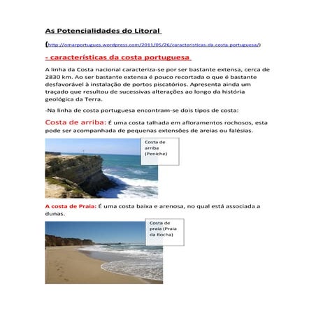 Os diferentes aspetos da costa | PPTX