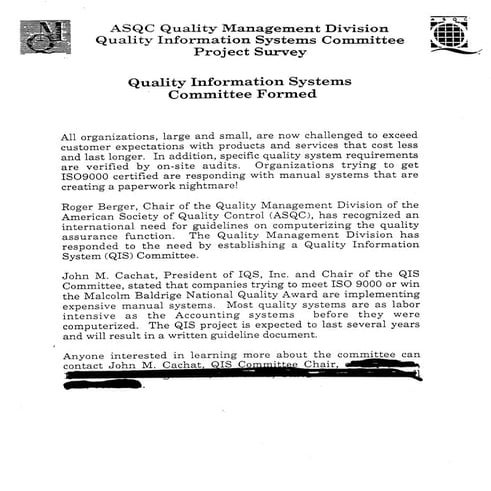 ASQ QMD Quality Information Systems Tech Committee 1992 | PDF