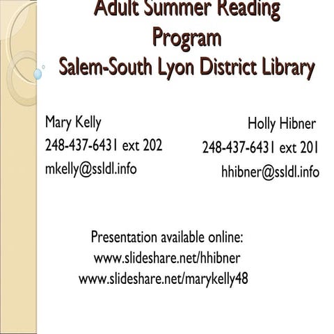 Adult Summer Reading Programs | PPT