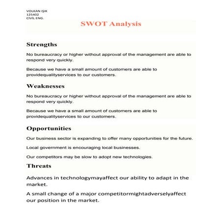 Ass #10 swot analysis for engg437 | DOCX