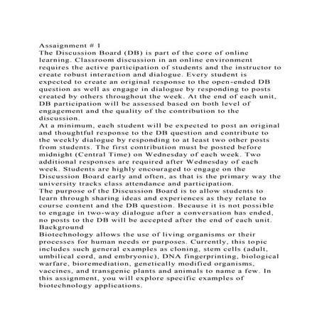 Assaignment # 1The Discussion Board (DB) is part of the core of .docx