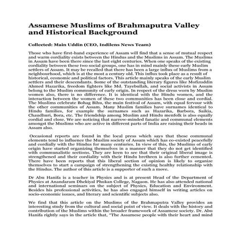 Assamese muslims of brahmaputra valley and historical background | PDF ...