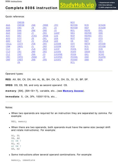 Assembly Complete 8086 Instruction Set | PDF Assembly Complete 8086 Instruction Set | PDF