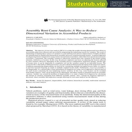 Assembly Root Cause Analysis A Way To Reduce Dimensional Variation In Assembled Products | PDF