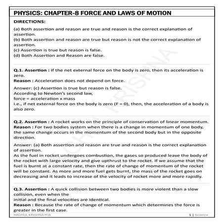 Assertion and Reason of Class 9 science 10 lessons | PDF