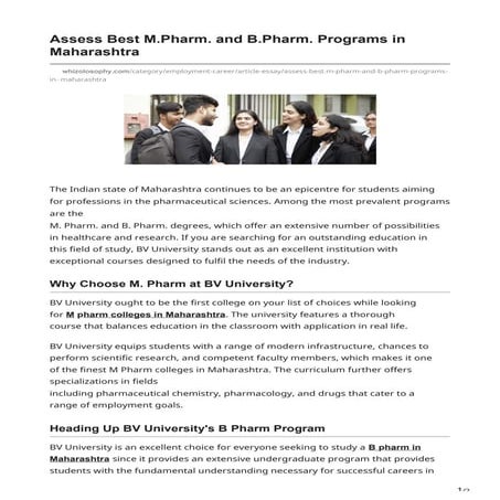 Assess Best M.Pharm. and B.Pharm. Programs in Maharashtra | DOCX