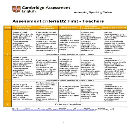 Assessing Criteria For Cambridge Speaking Exams | PDF