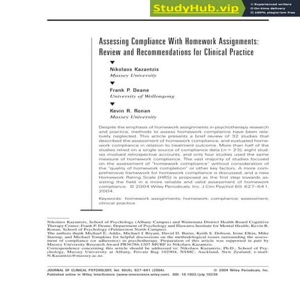 Assessing Compliance With Homework Assignments Review And Recommendations For Clinical Practice ...