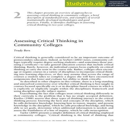 Assessing Critical Thinking in Community Colleges.pdf | Educational Assessment | Education