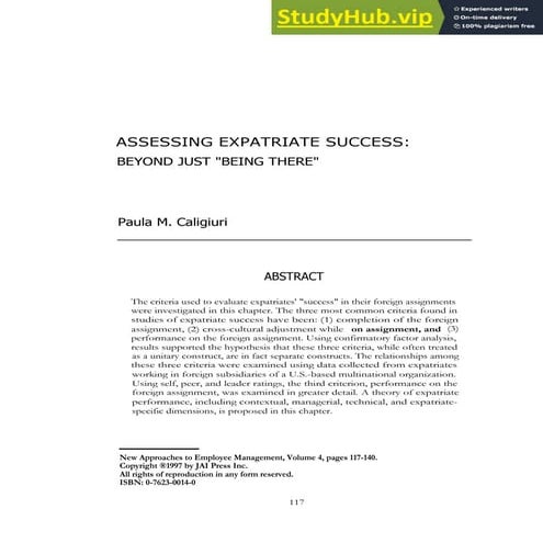 ASSESSING EXPATRIATE SUCCESS BEYOND JUST Quot BEING THERE Quot | PDF ...