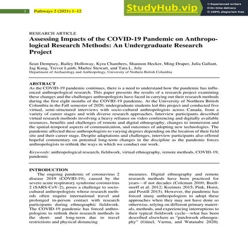 Assessing Impacts Of The COVID-19 Pandemic On Anthropological Research ...