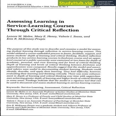 Assessing Learning in Service-Learning Courses Through Critical ...