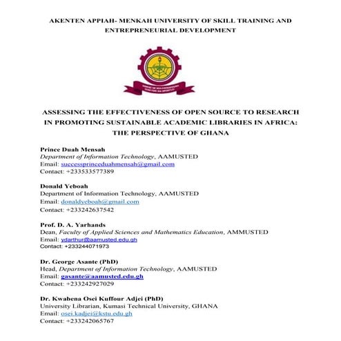 ASSESSING THE EFFECTIVENESS OF OPEN SOURCE TO RESEARCH IN PROMOTING ...