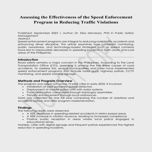 Assessing the Effectiveness of the Speed Enforcement Program in ...