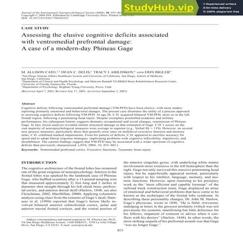 Assessing The Elusive Cognitive Deficits Associated With Ventromedial ...