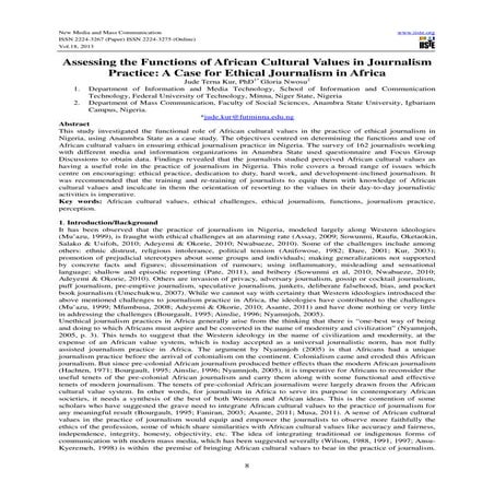 Assessing the functions of african cultural values in journalism ...