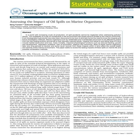 Assessing The Impact Of Oil Spills On Marine Organisms | PDF