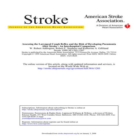 Assessing the laryngeal cough reflex and the risk of developing pneumonia after stroke | PDF