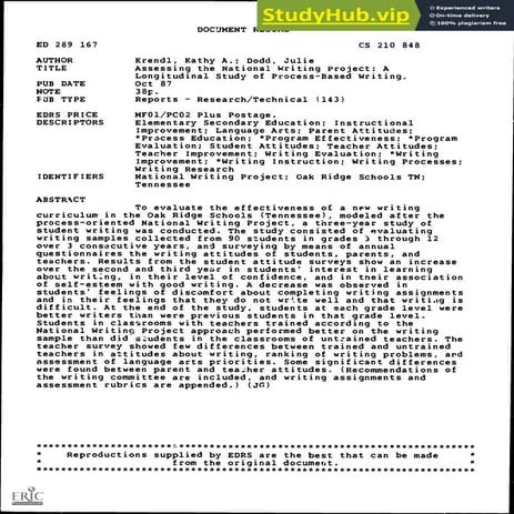 Assessing The National Writing Project A Longitudinal Study Of Process ...