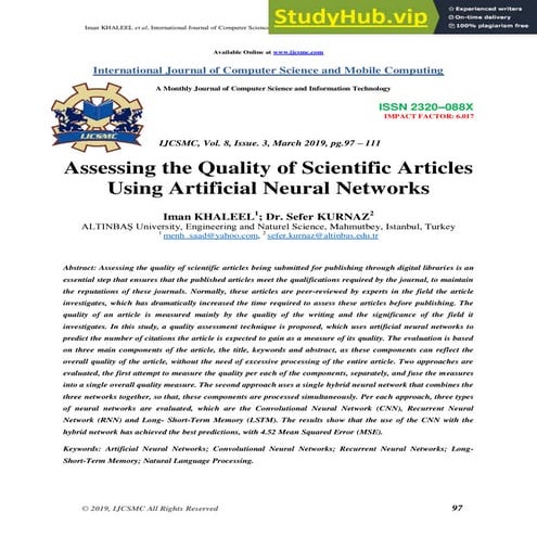 Assessing The Quality Of Scientific Articles Using Artificial Neural Networks | PDF