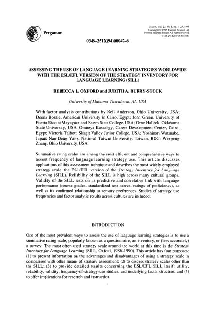 Strategy Inventory for Language Learning (SILL) survey | PDF