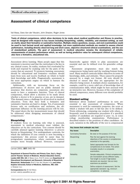 Assessment of Clinical Competence.pptx | Medical Tests | Medical Health