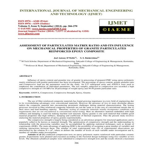 ASSESSMENT OF PARTICULATES MATRIX RATIO AND ITS INFLUENCE ON MECHANICAL ...