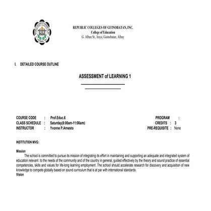 Assessment-SYLLABUS document for college | PPT