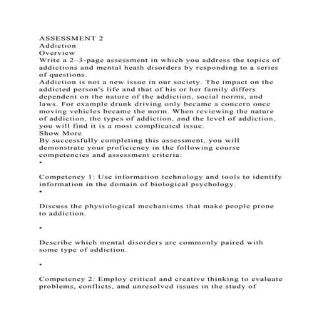 ASSESSMENT 2 Addiction Overview Write a 2–3-page assessment in.docx